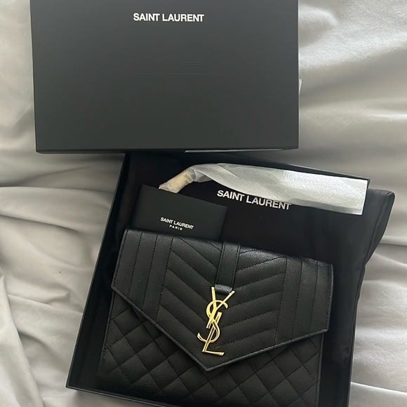 Yves Saint Laurent | Bags | Envelope Flap Ysl Clutch Bag In Grained ...